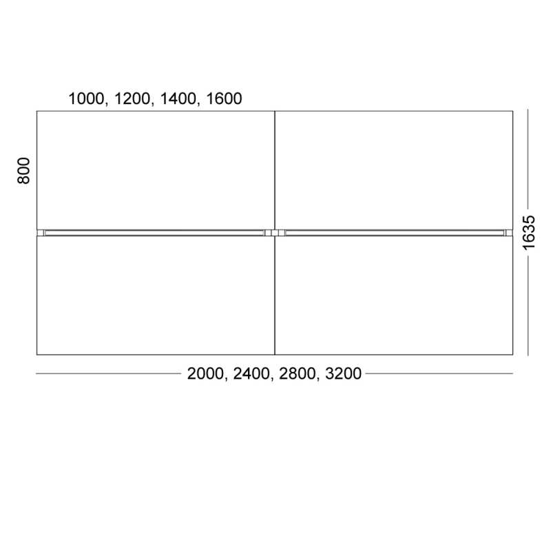 NEO Quad Workstation With Length and Width Spaces